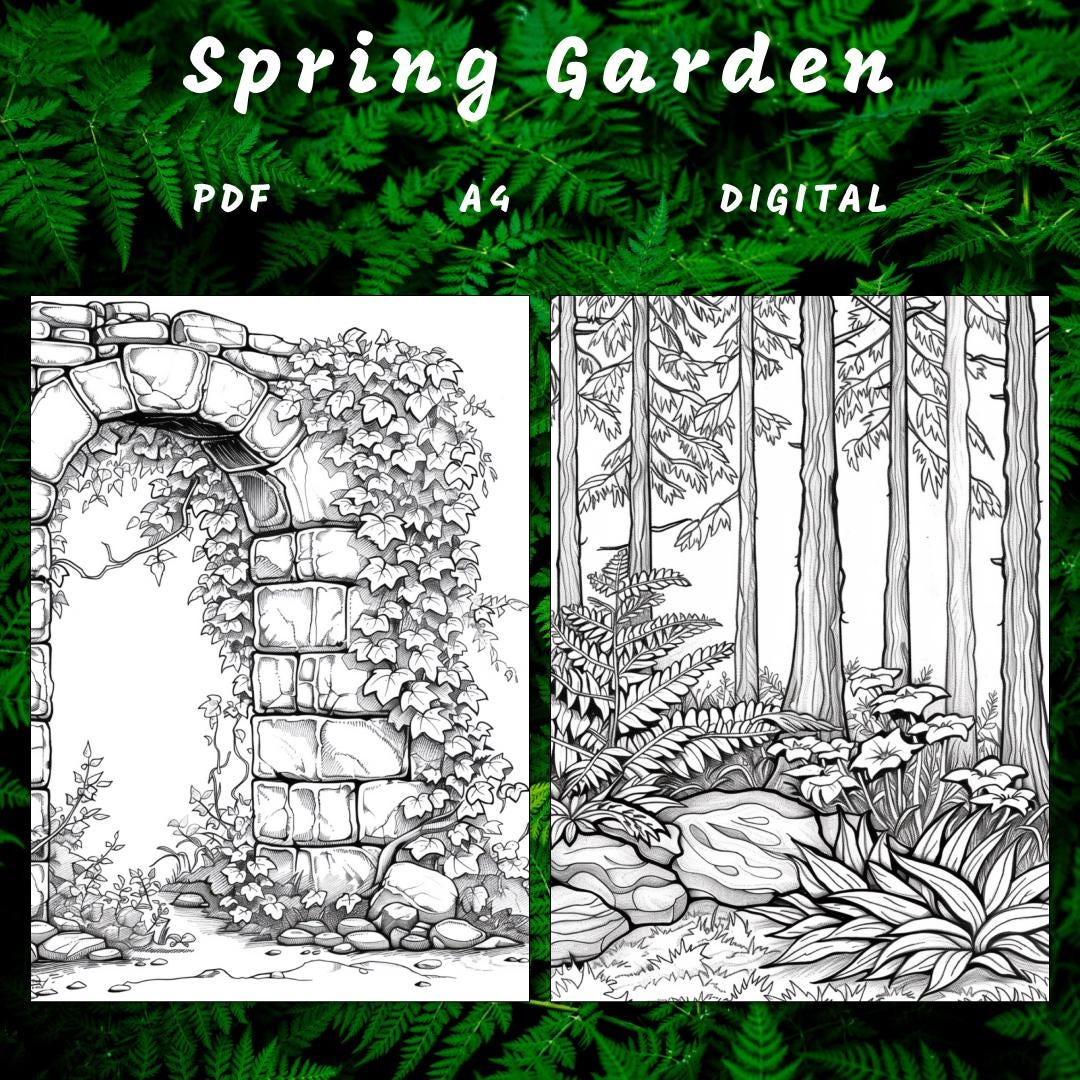 30 Spring Garden Coloring Page, Floral Garden Coloring Book, Flowers ...