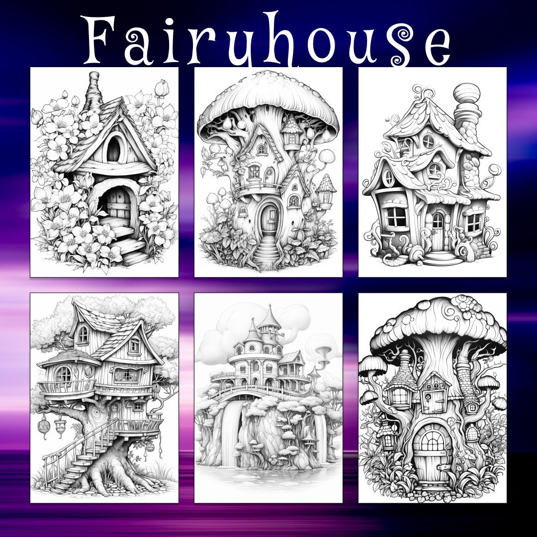 31 Fairyhouse Coloring Page, Fantasy House Coloring, Fairy Coloring ...