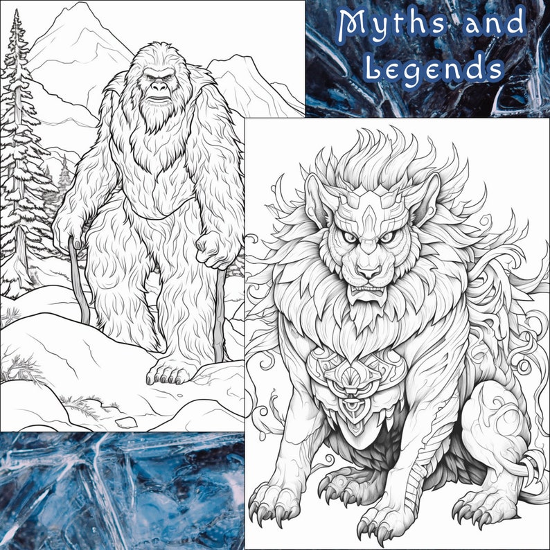 27 Myths Coloring Page, Legends Coloring, Fantasy Coloring Book, Adults ...