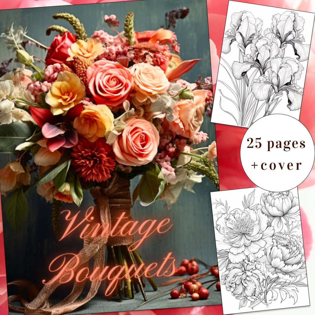 25 Vintage Bouquets Coloring Page, Flower Coloring, Vintage Coloring ...