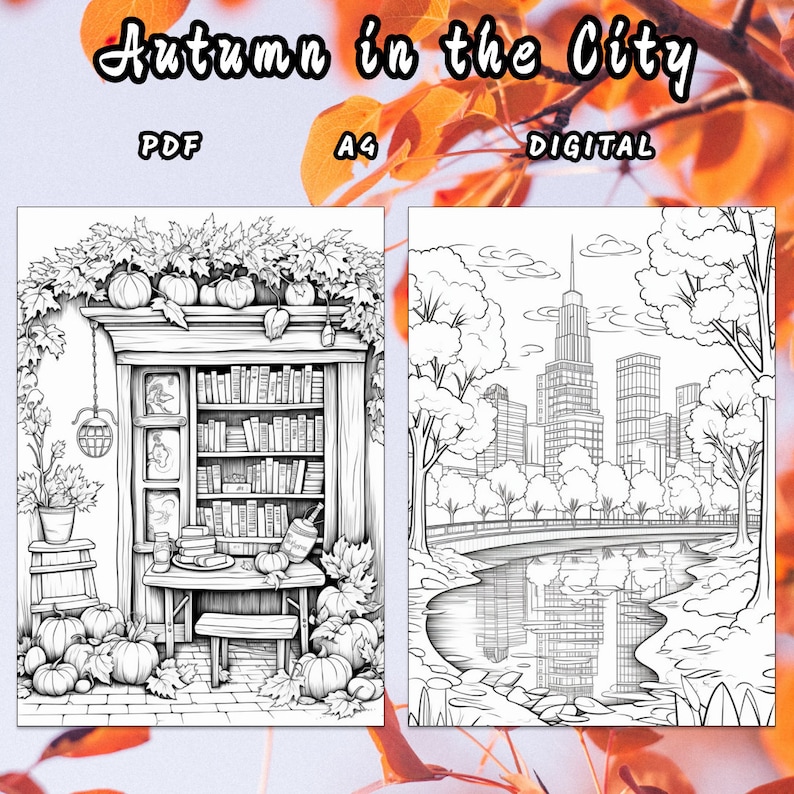 30 Autumn Coloring Page, Autumn Coloring Book, Coloring Book, Adults ...