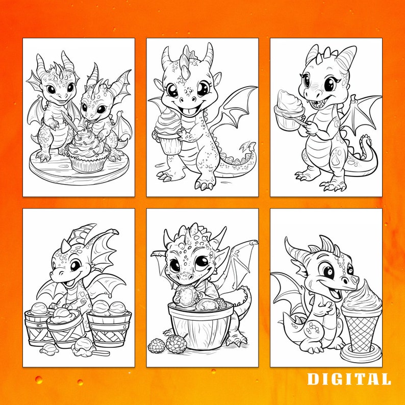 28 Dragon Ice Cream Coloring Page, Cute Dragon Coloring, Sweets ...