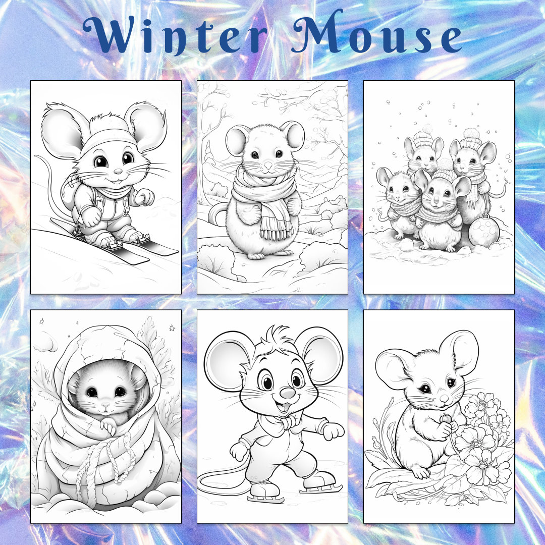 29 Winter Mouse Coloring Page, Cute Mouse Coloring Book, Adults Kids ...