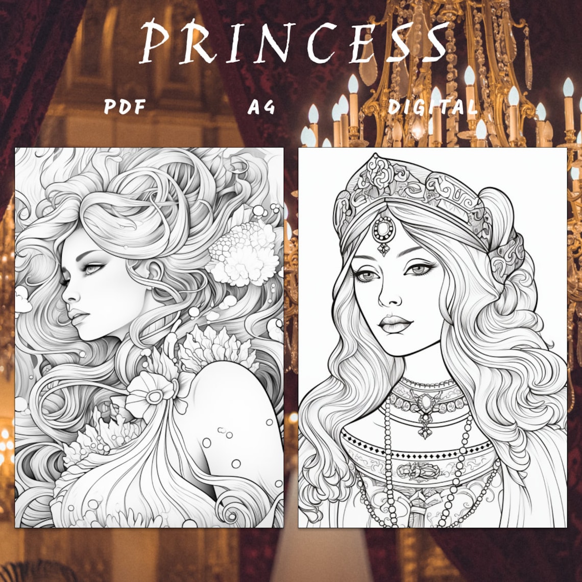 10 Princess Coloring Page, Princess Coloring Book, Fantasy Coloring ...