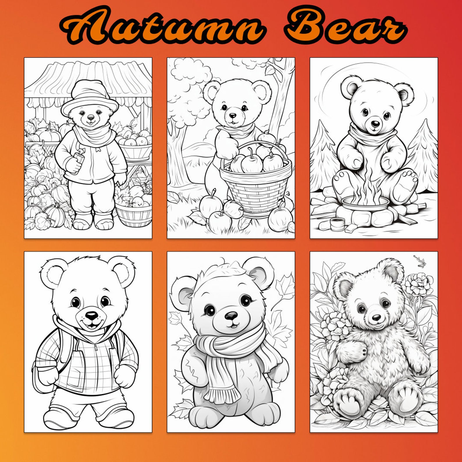 25 Autumn Bear Coloring Page, Cute Bear Coloring Book, Coloring Book ...