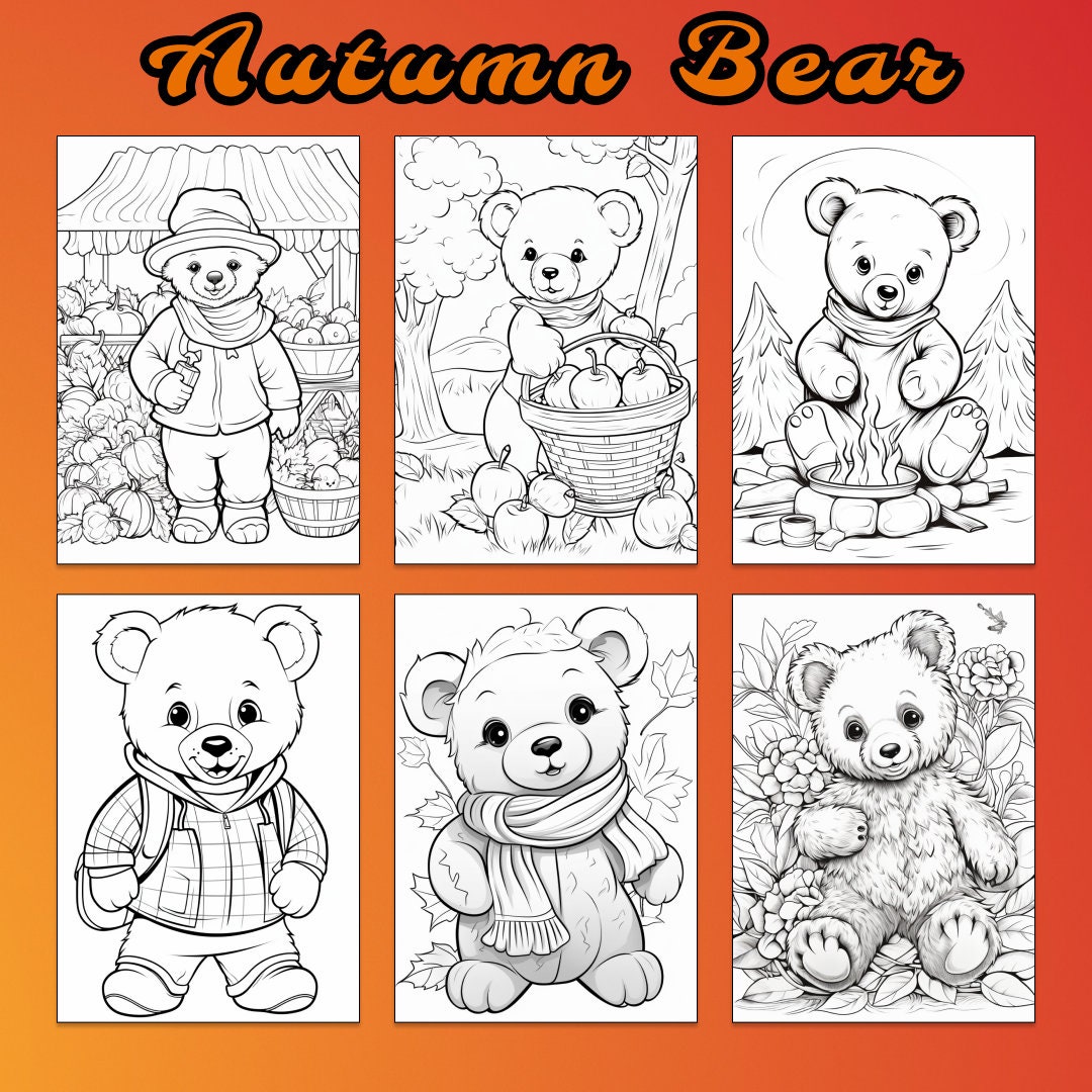 25 Autumn Bear Coloring Page, Cute Bear Coloring Book, Coloring Book ...
