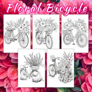 30 Floral Bicycle Coloring Page, Flower Coloring Book, Bicycle Coloring ...