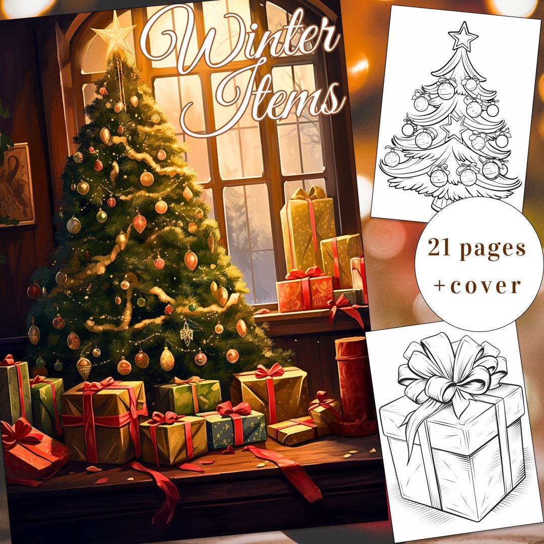 21 Winter Items Coloring Page, Christmas Coloring, Winter Coloring Book ...