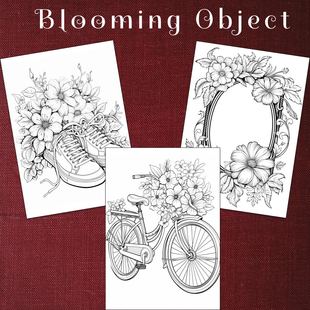 22 Blooming Object Coloring Page, Floral Object Coloring Book,fantasy ...