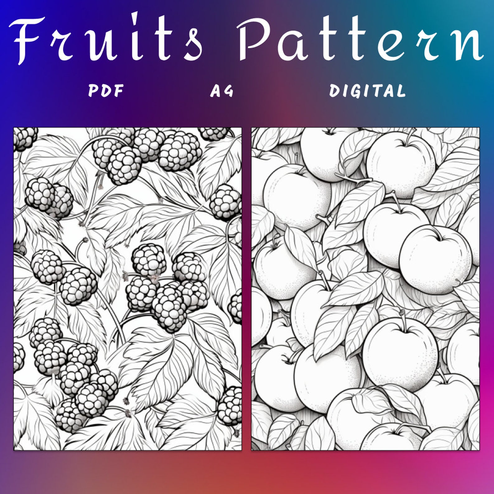 Fruit Pattern Coloring Book, 25 Pages, Printable (PDF) - Etsy