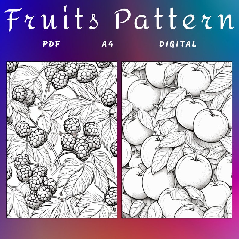 Fruit Pattern Coloring Book, 25 Pages, Printable (PDF) - Etsy