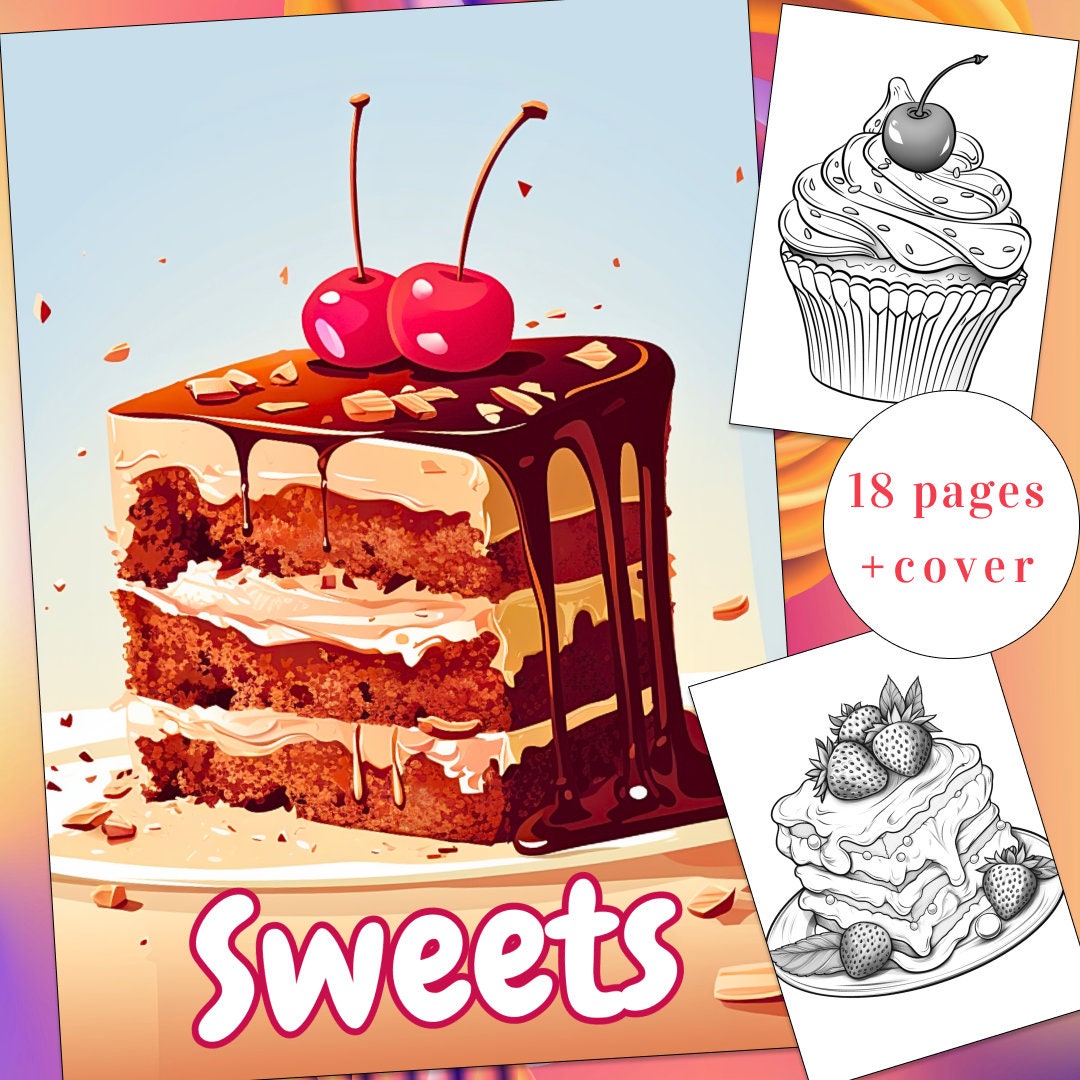 18 Sweets Coloring Page, Cakes Coloring Book, Desserts Coloring Book ...