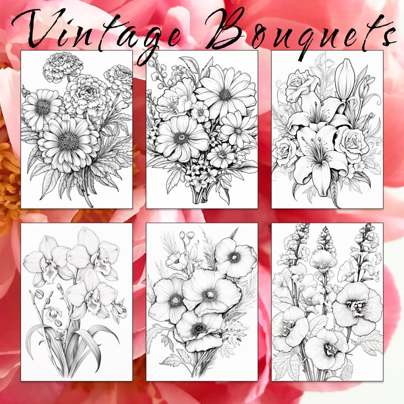 25 Vintage Bouquets Coloring Page, Flower Coloring, Vintage Coloring ...