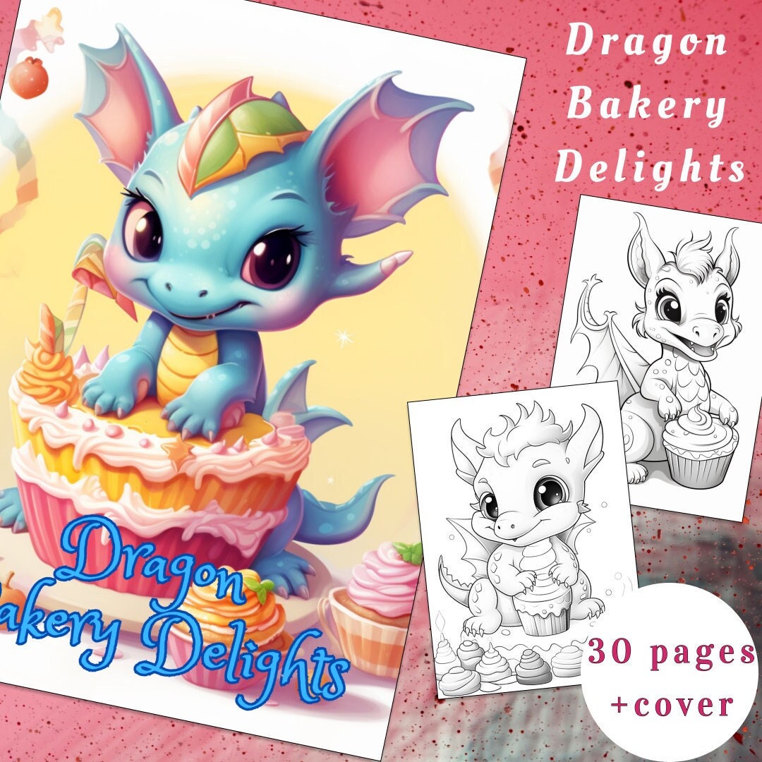 30 Cute Dragon Coloring Page Book, Adults + Kids- Instant Download ...