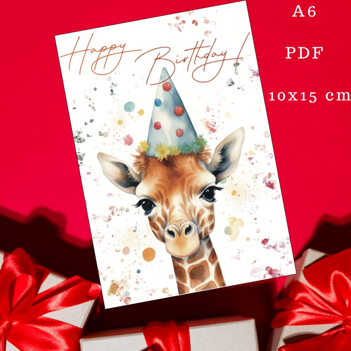 Giraffe Birthday Card, Happy Birthday Card, Digital Birthday Card ...