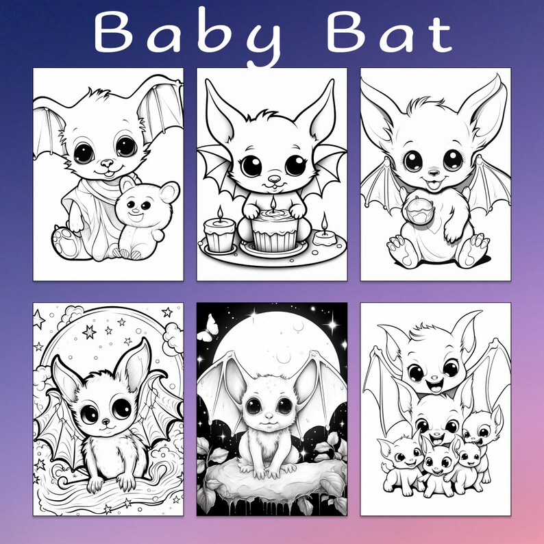 26 Cute Baby Bat Coloring Page, Cute Coloring, Adults + Kids- Instant ...