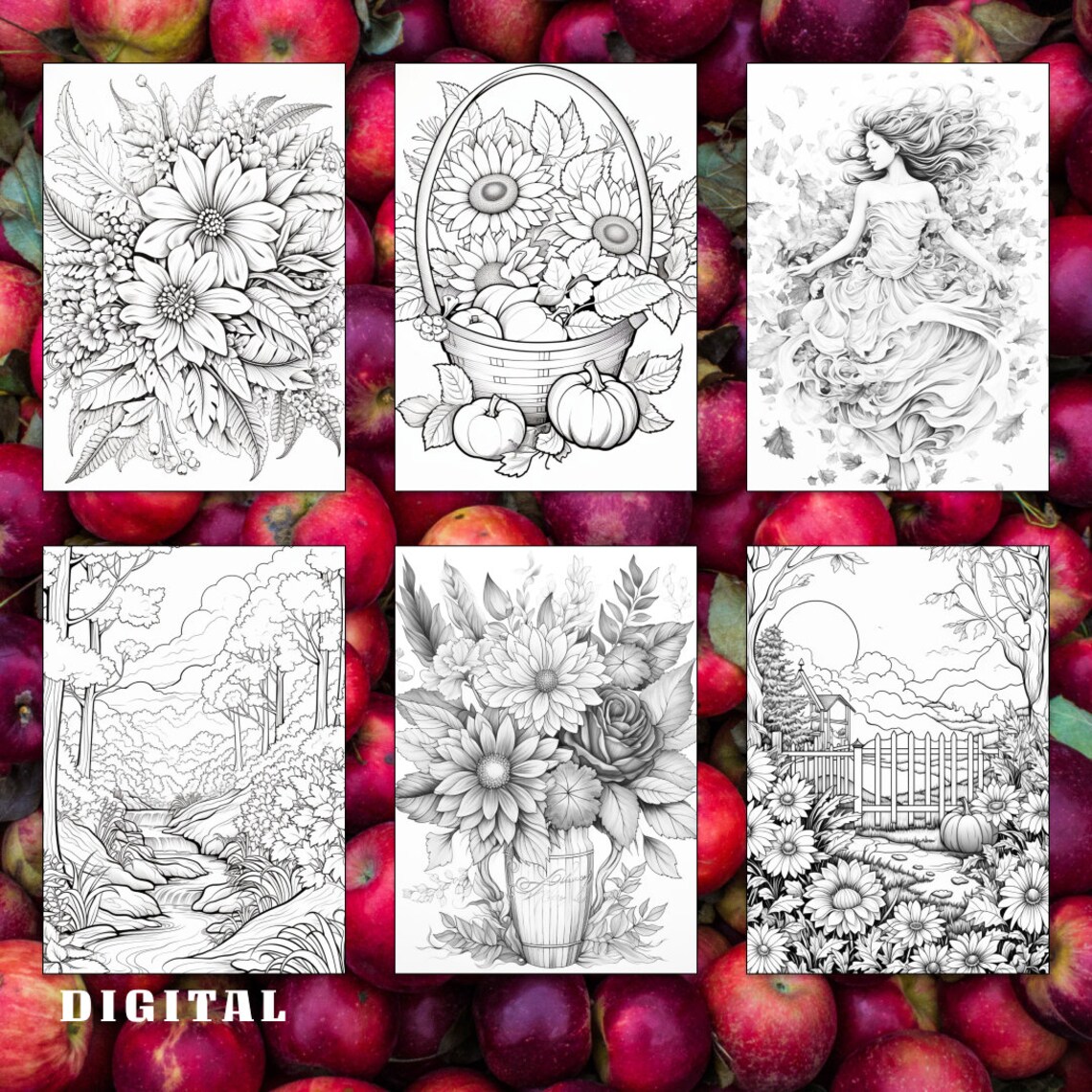 34 Autumn Coloring Page, Autumn Coloring Book, Coloring Book, Adults ...