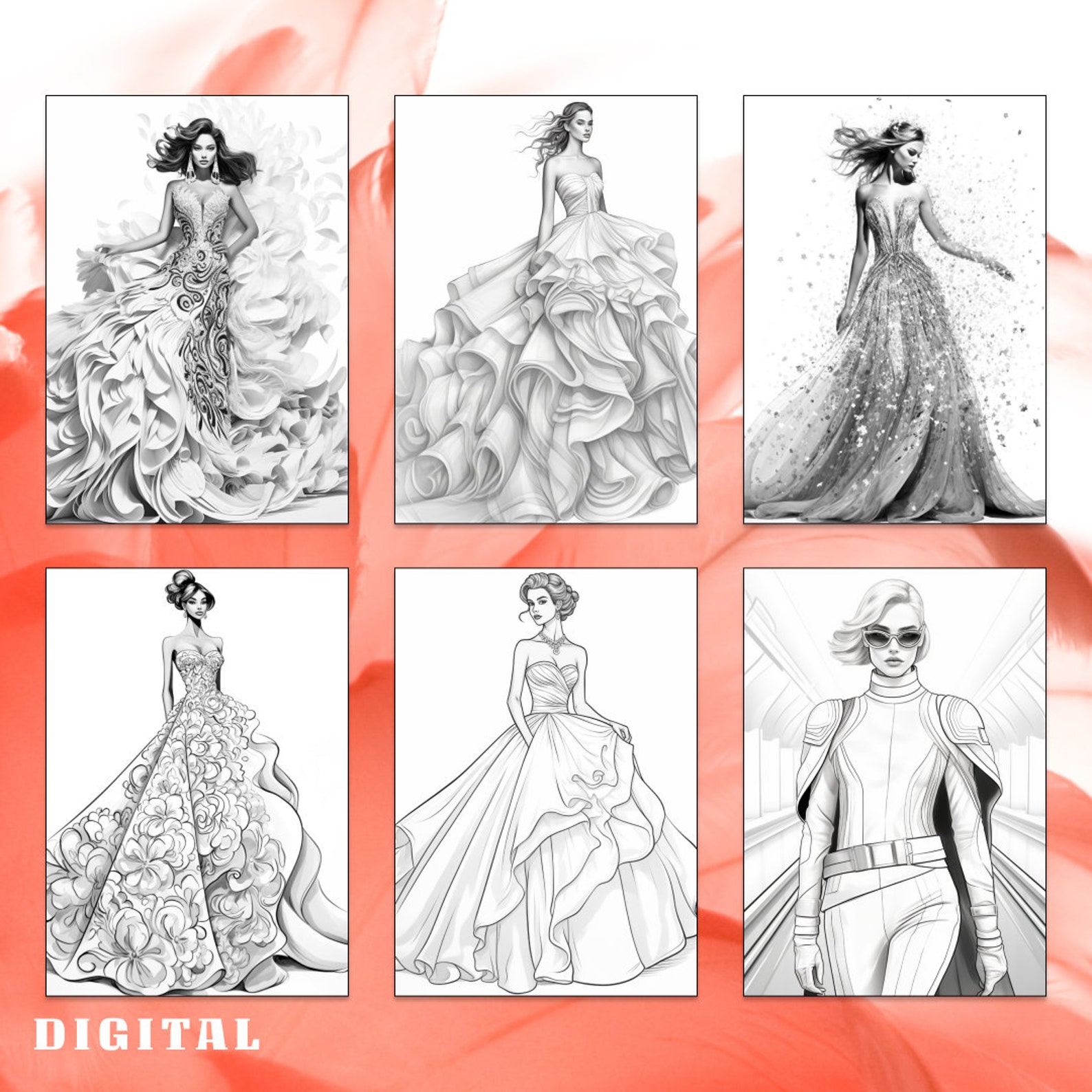 High Fashion Lady Coloring Book, 27 Page Printable (PDF) - Etsy