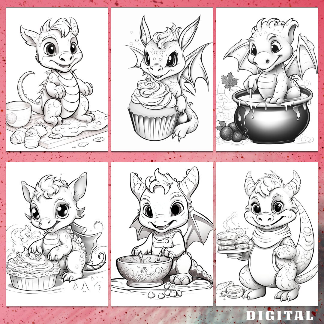 30 Cute Dragon Coloring Page Book, Adults + Kids- Instant Download ...