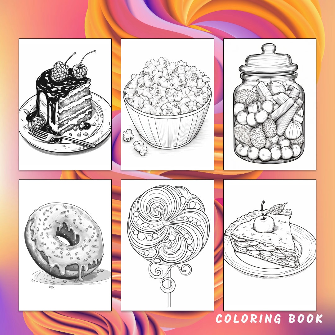 18 Sweets Coloring Page, Cakes Coloring Book, Desserts Coloring Book ...
