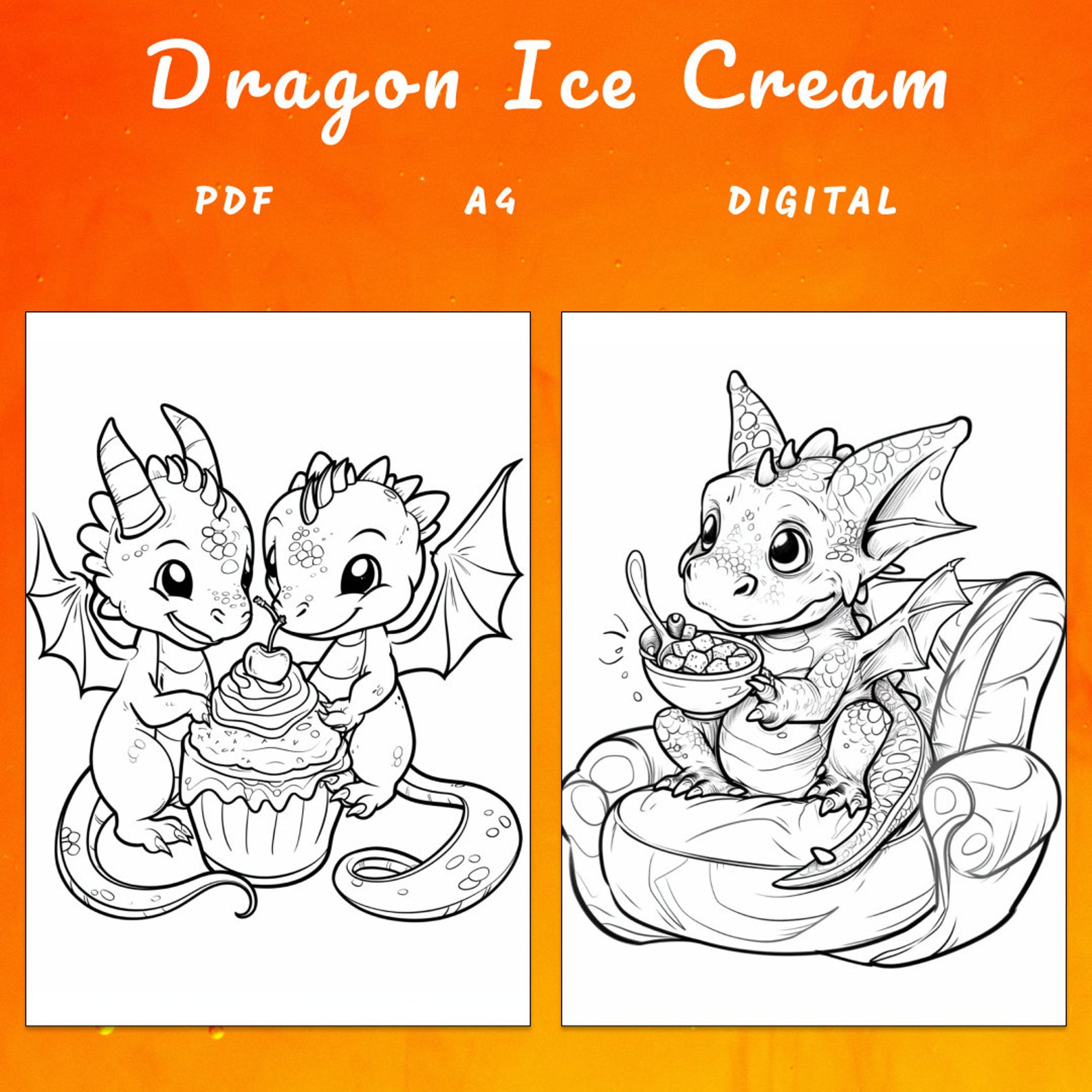 28 Dragon Ice Cream Coloring Page, Cute Dragon Coloring, Sweets ...