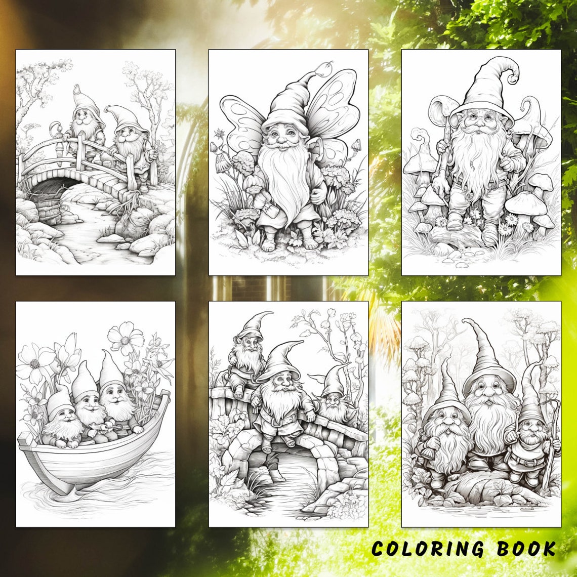 26 Gnome Coloring Book, Gnome Coloring Pages, Fantasy, Gnome Adventures ...