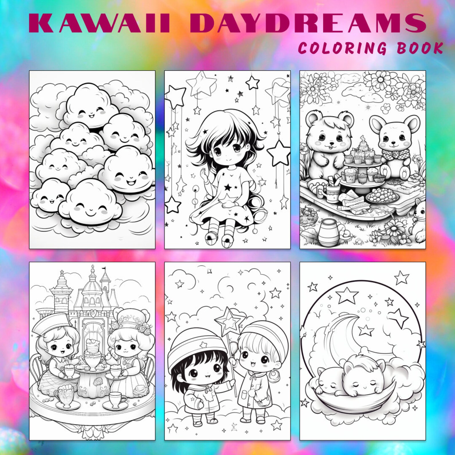 Kawaii Coloring Page Book, Adults + Kids- Instant Download, Kawaii ...