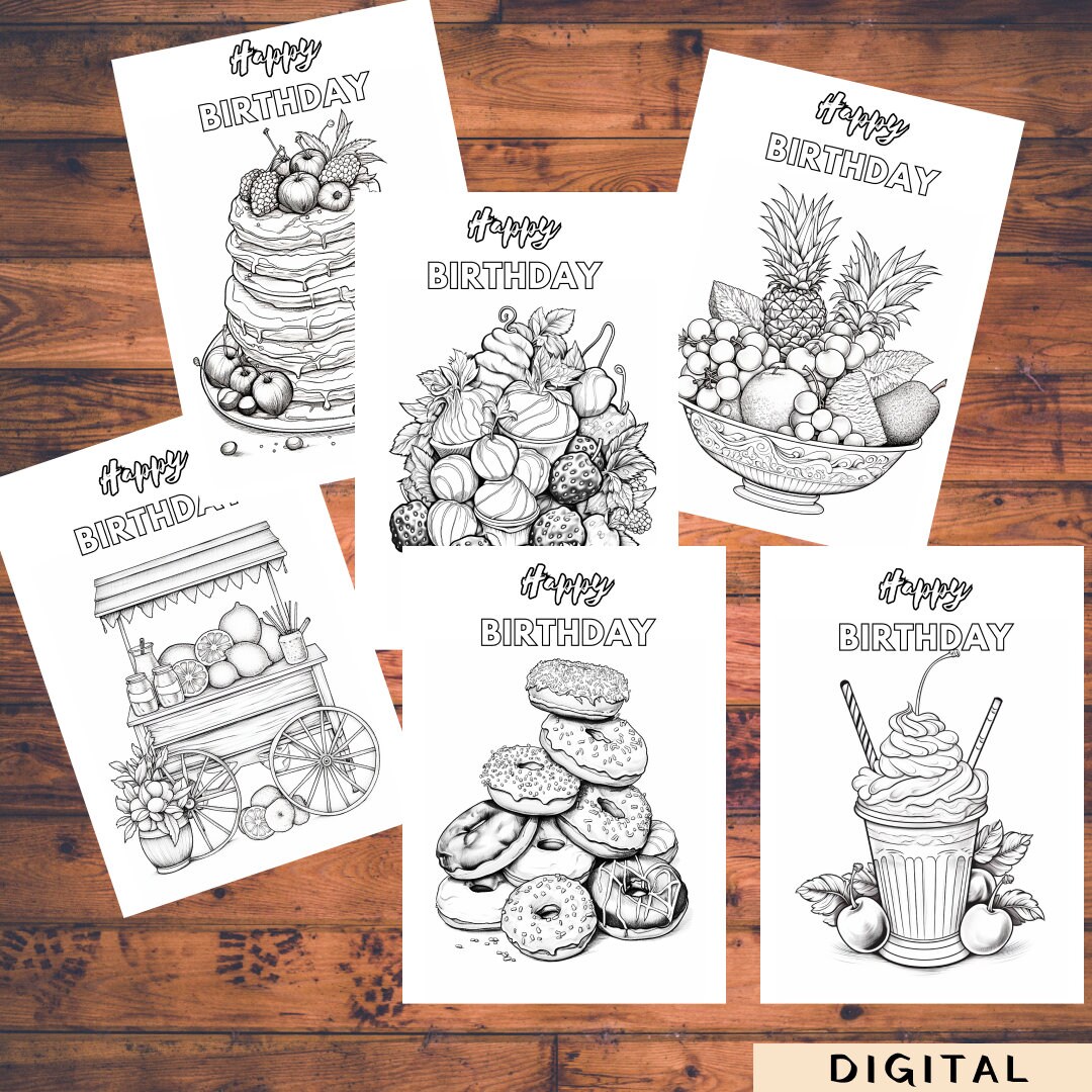 Happy Birthday Coloring Page, Birthday Coloring Book, Digital Coloring ...