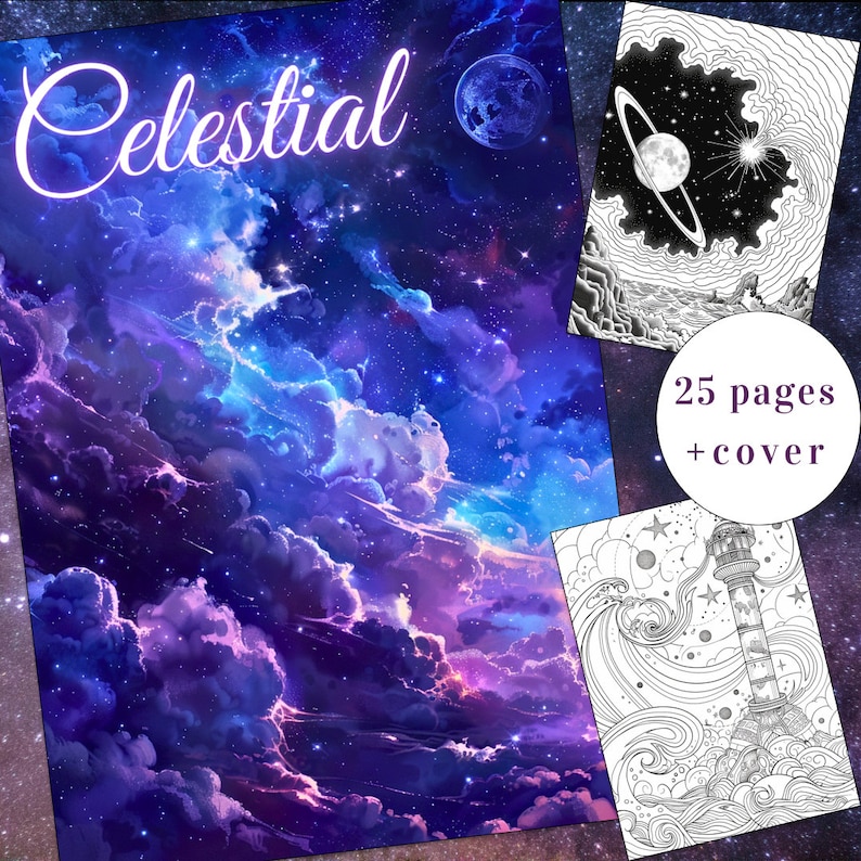 25 Celestial Coloring Page, Celestial Coloring Book,night Coloring Book ...