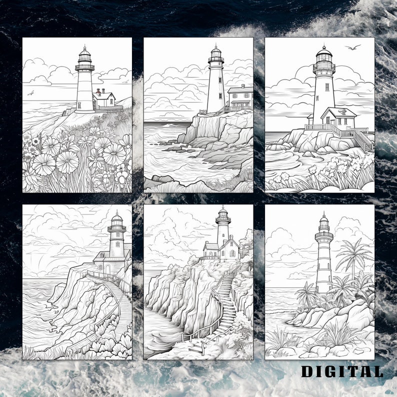 32 Lighthouse Coloring Page, Ocean Coloring Book, Waves Coloring Book ...