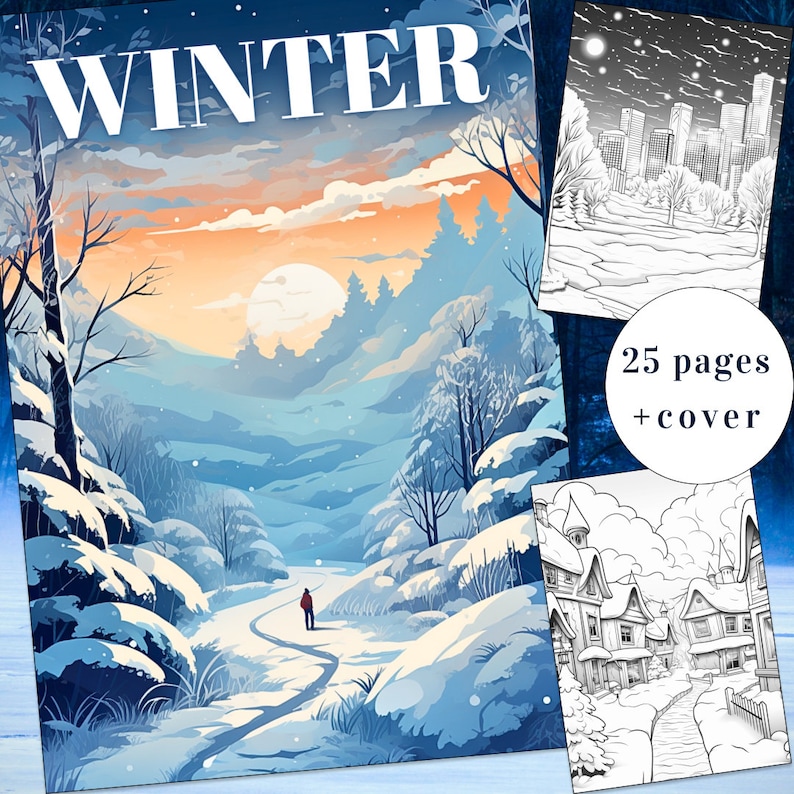 25 Winter Coloring Page, Winter Coloring Book, Coloring Book, Adults ...