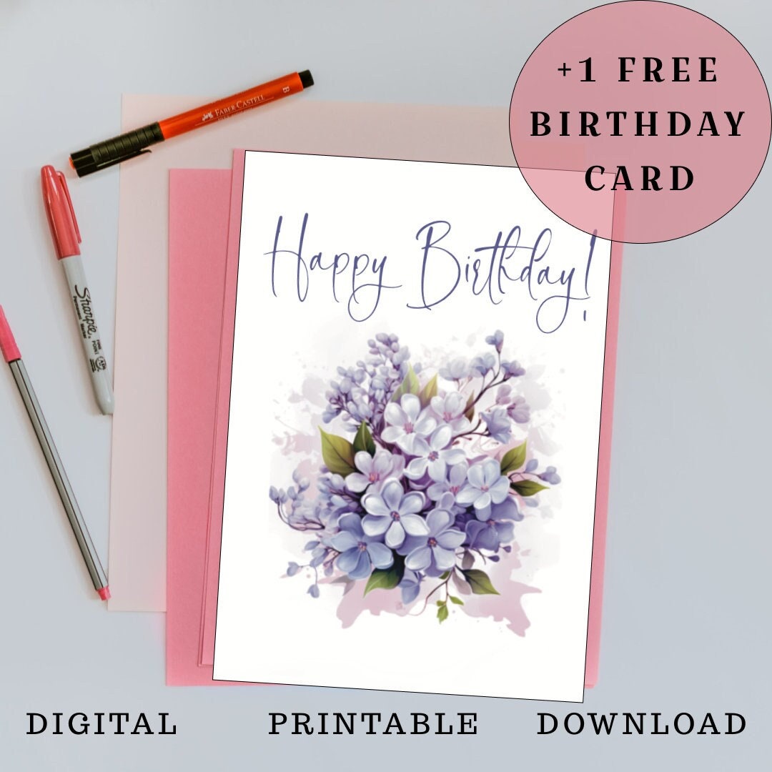 Lilac Birthday Card, Happy Birthday Card, Digital Birthday Card ...