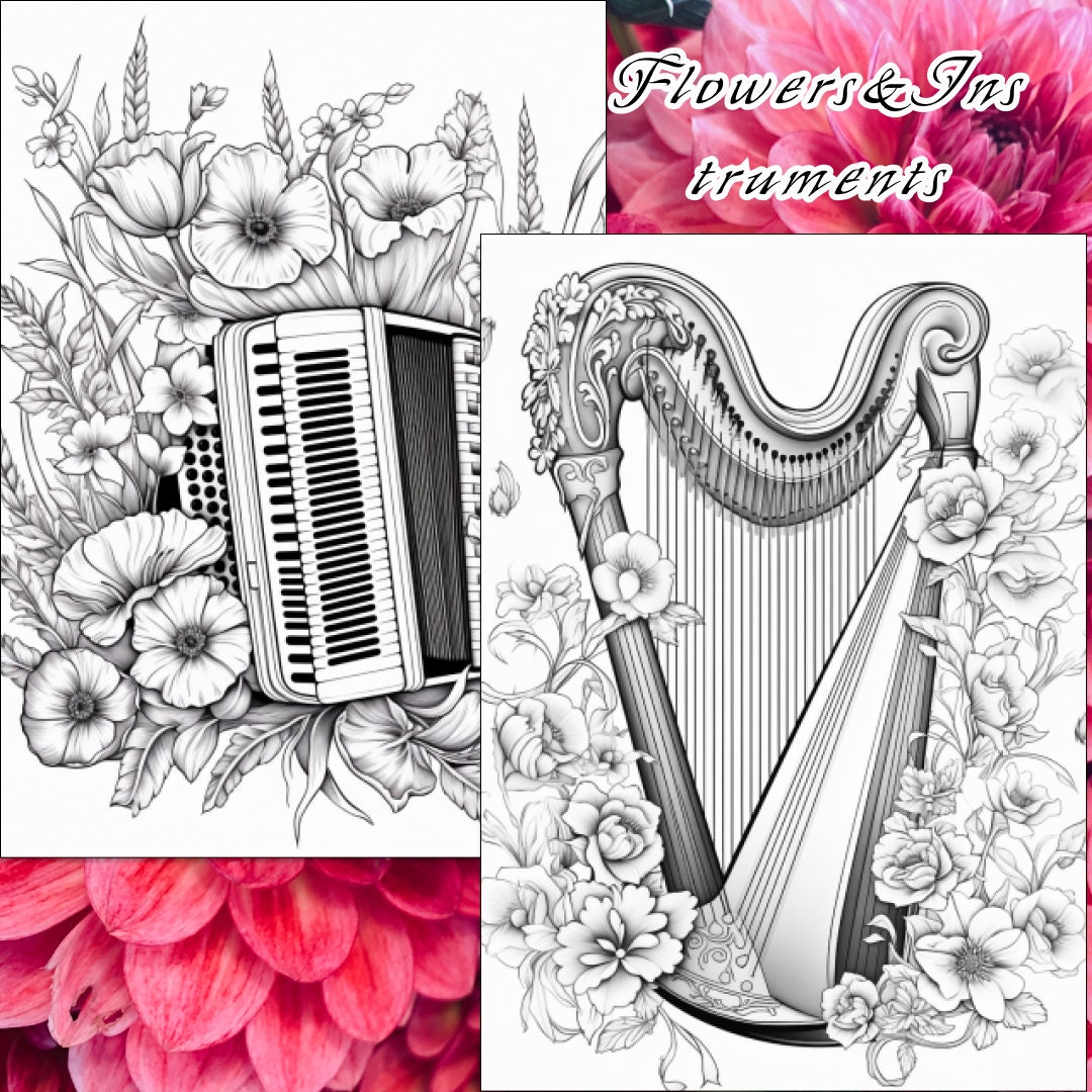32 Blooming Instruments Coloring Page Flower Coloring Book - Etsy
