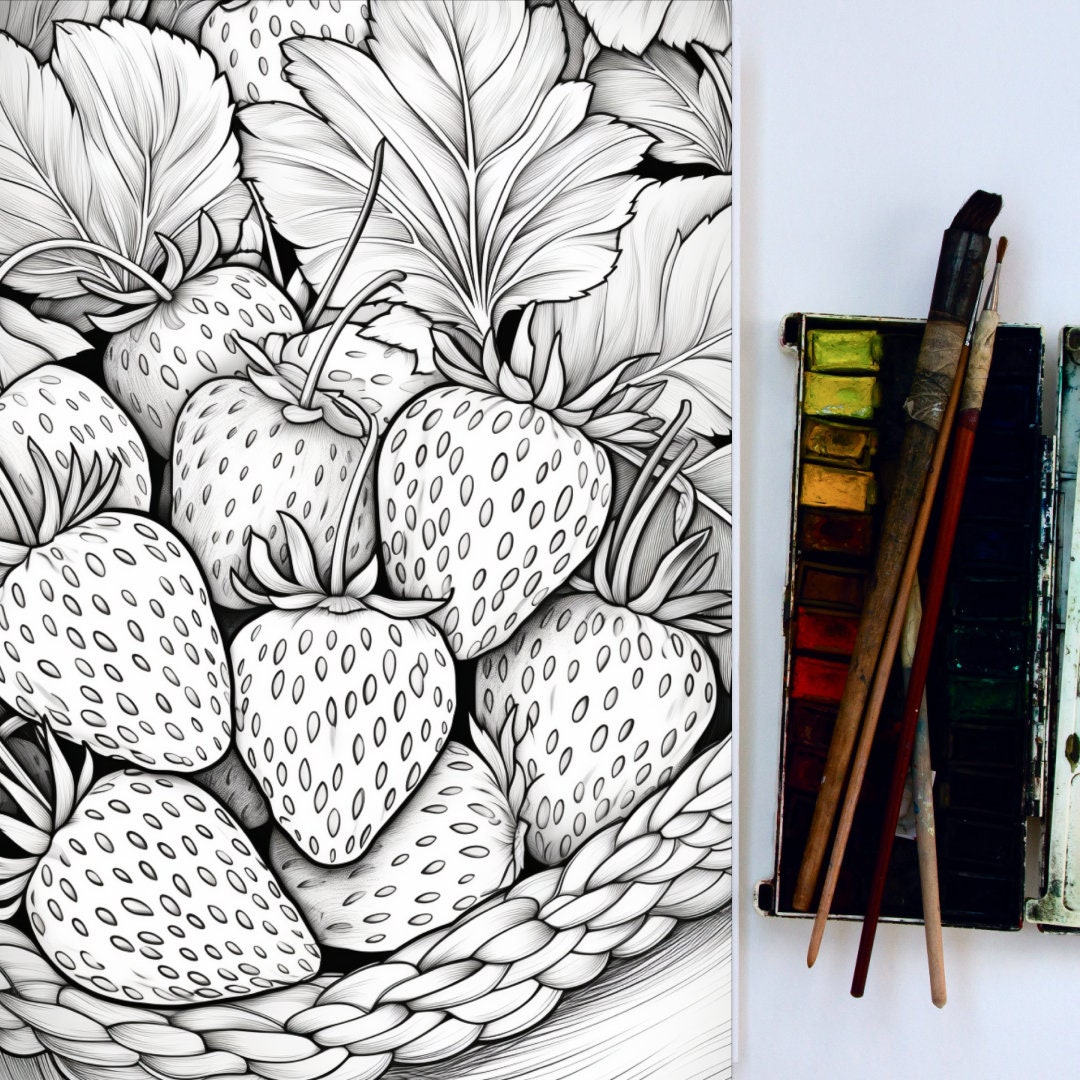 Strawberry Coloring Page, Strawberry Coloring Book, Berries, Coloring ...