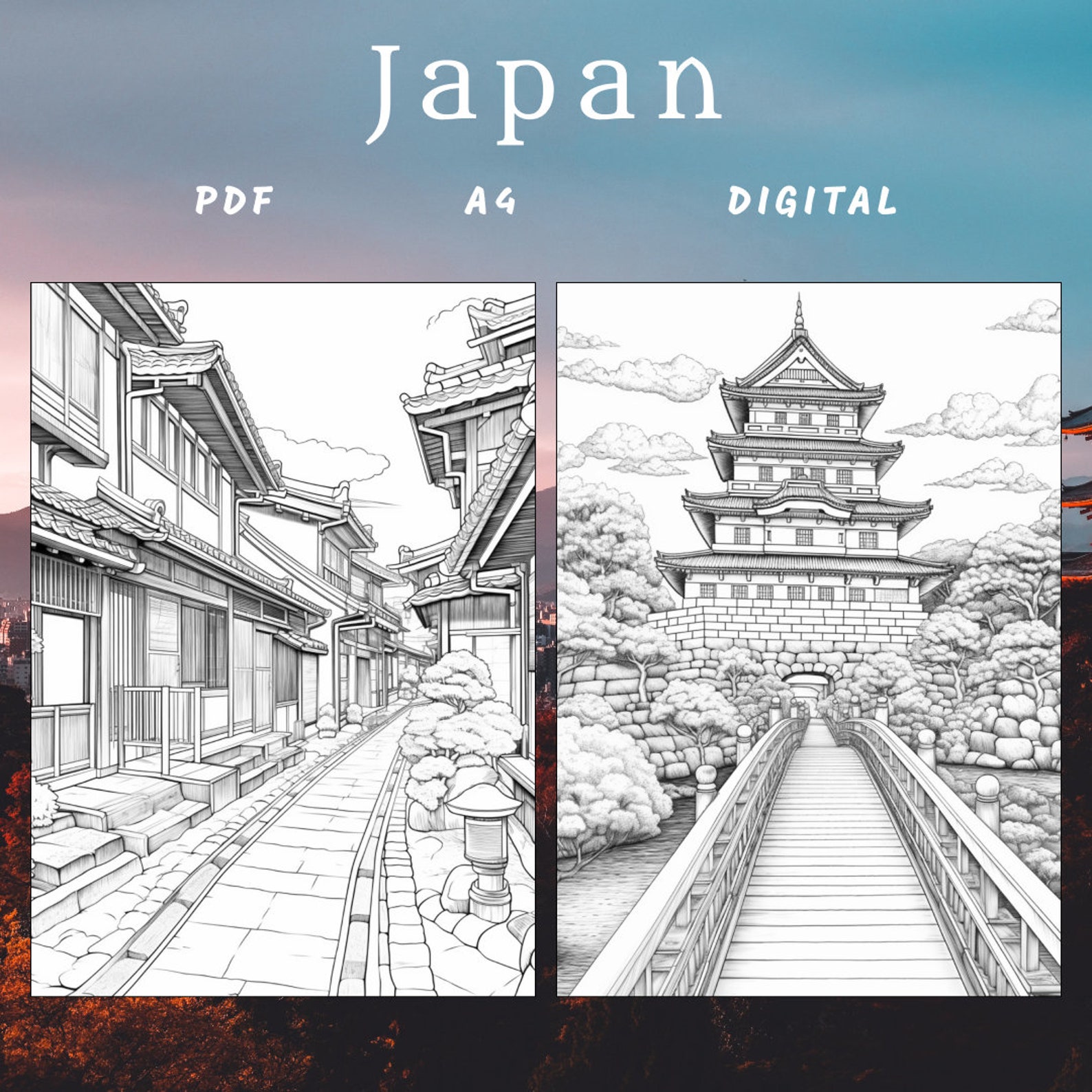 26 Japan Coloring Page, Japan Architecture Coloring, Japanese Scenes ...
