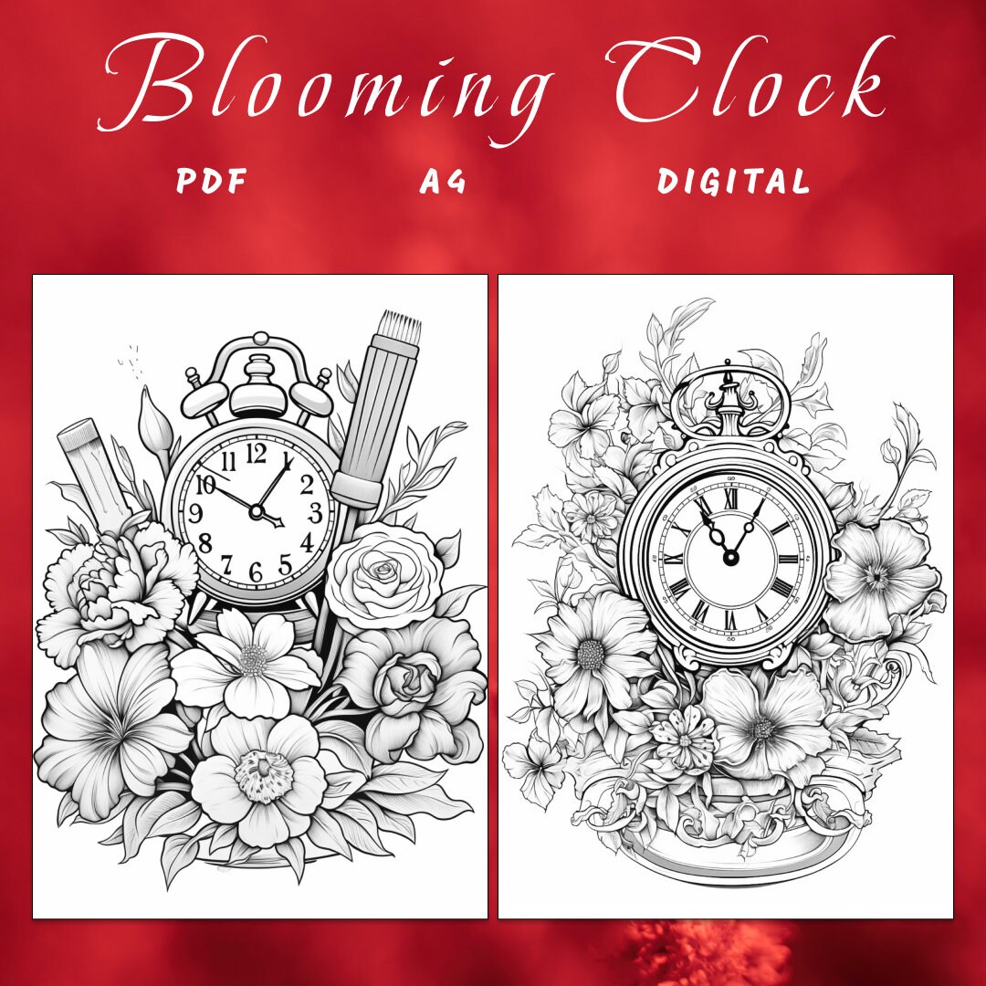 37 Blooming Clock Coloring Page, Clock Coloring, Flowers Coloring Book ...