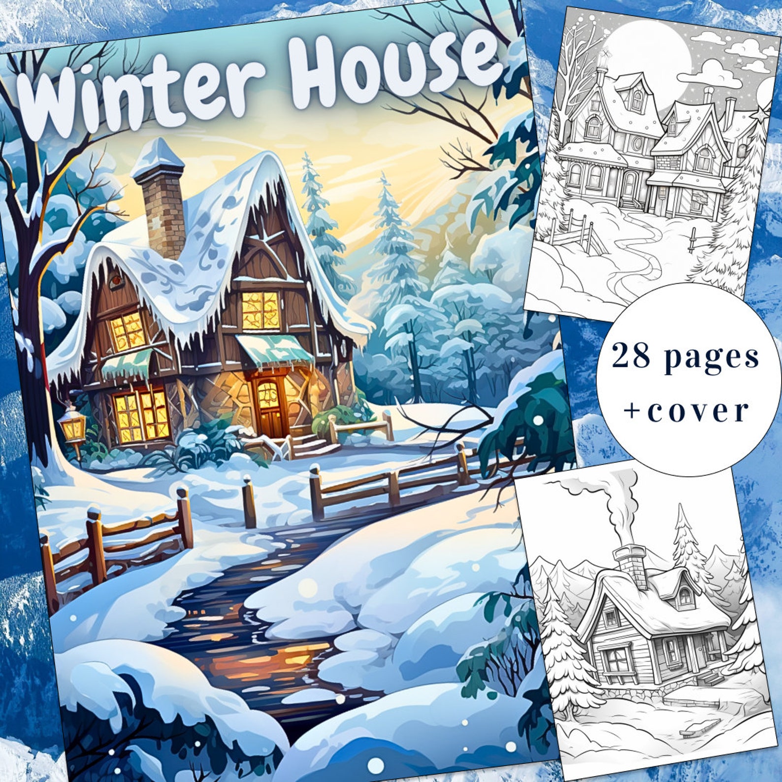 28 Winter House Coloring Page, New Year Coloring Book, Holiday Coloring ...
