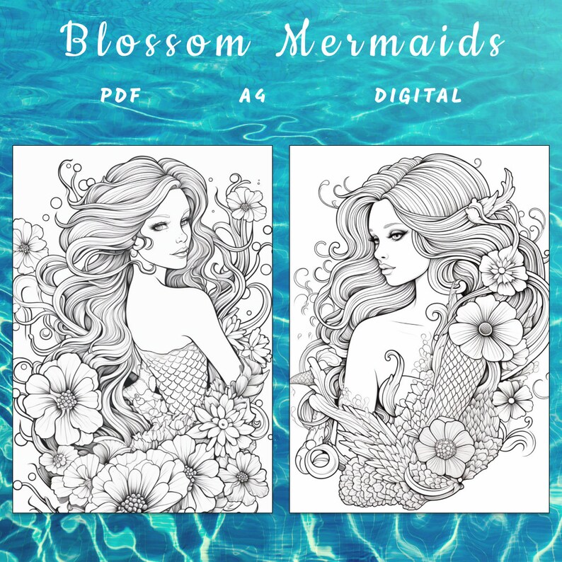 Blossom Mermaid Coloring Book, 40 Page Printable PDF - Etsy