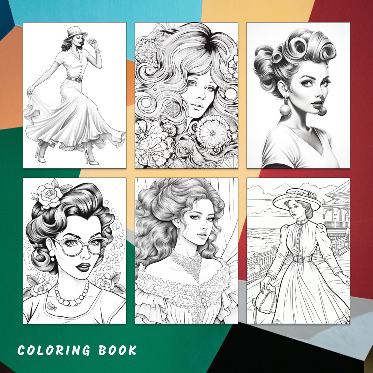 30 Retro Lady Coloring Page, Lady Coloring Book, Coloring Book, Adults ...