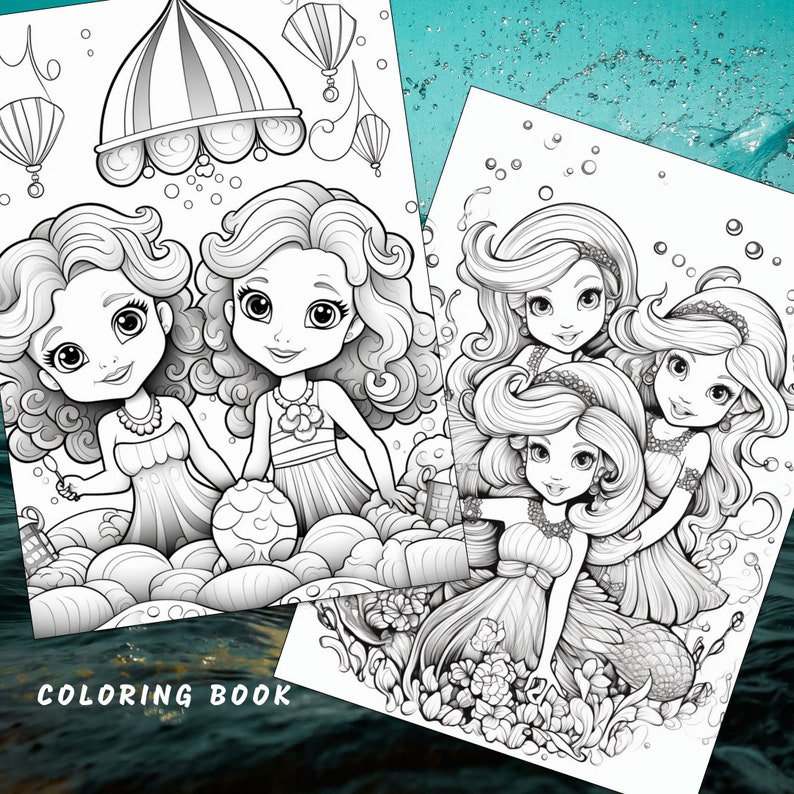 Little Mermaid Coloring Book, Cute Mermaids for Kids and Adults ...