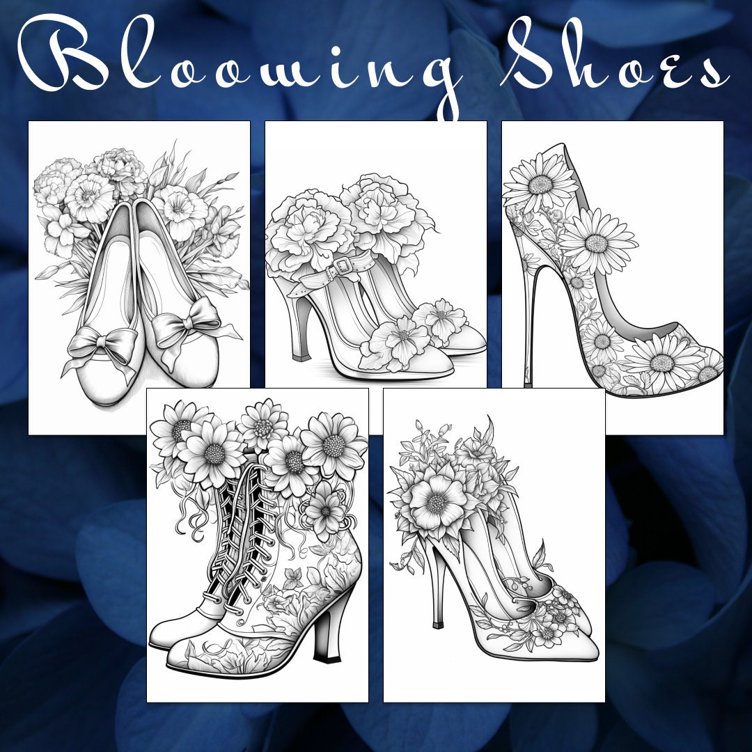 29 Blooming Shoes Coloring Page, Shoes Coloring Book, Heels Coloring ...