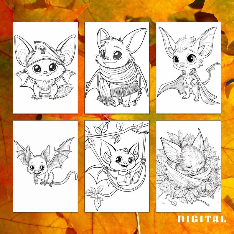 25 Cute Baby Bat Coloring Page, Cute Coloring, Adults + Kids- Instant ...