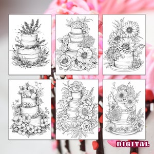 25 Blooming Cake Coloring Page, Food Coloring, Dessert Coloring Book ...