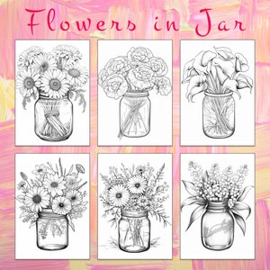 18 Flowers in Jar Coloring Page, Flower Coloring Page, Flowers Coloring ...