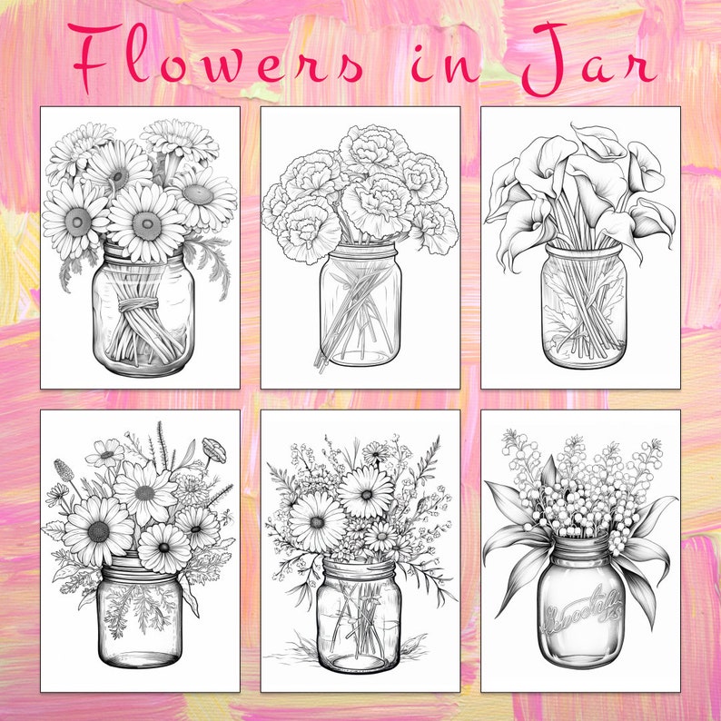 18 Flowers in Jar Coloring Page, Flower Coloring Page, Flowers Coloring ...