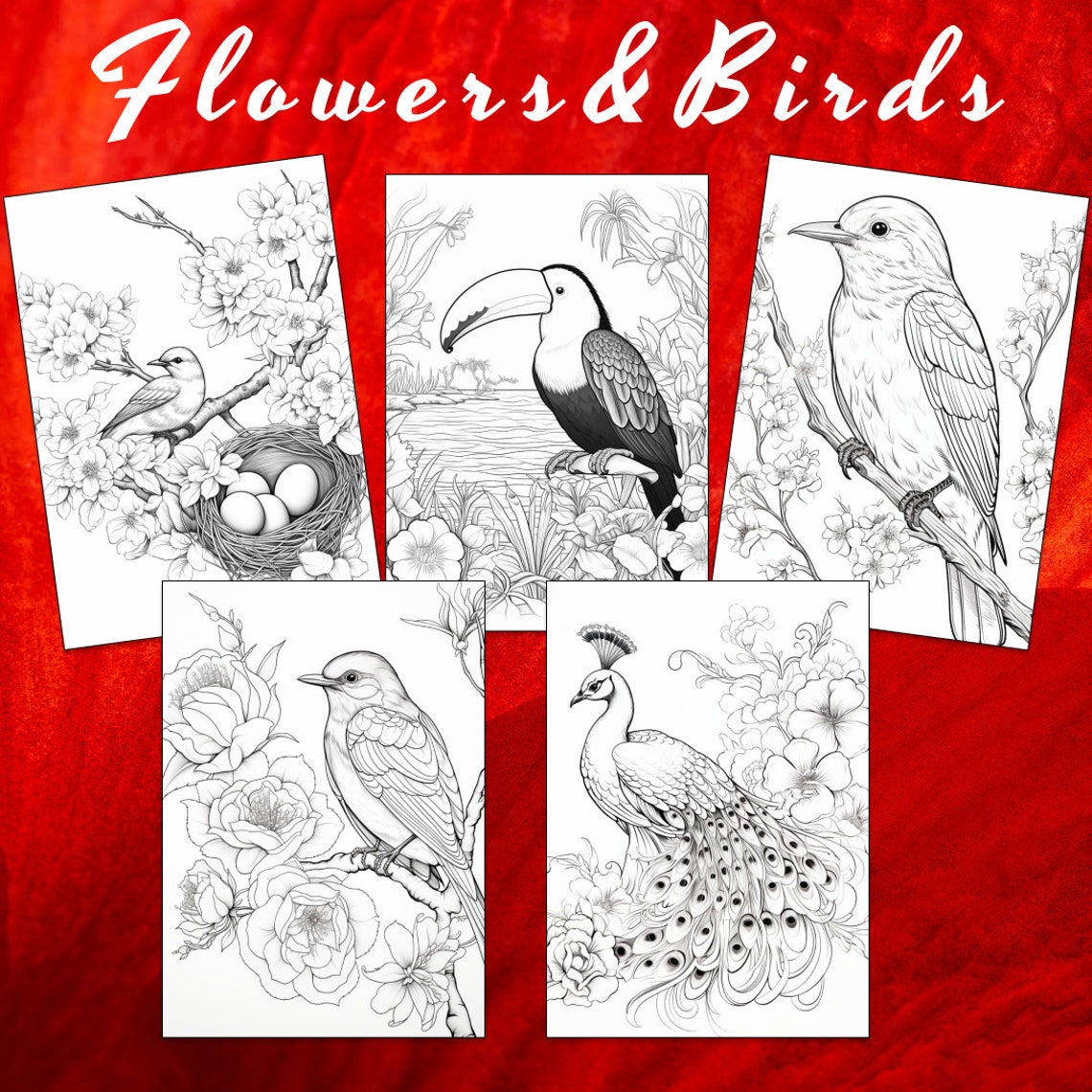 30 Birds and Flowers Coloring Page, Flower Coloring, Birds Coloring ...