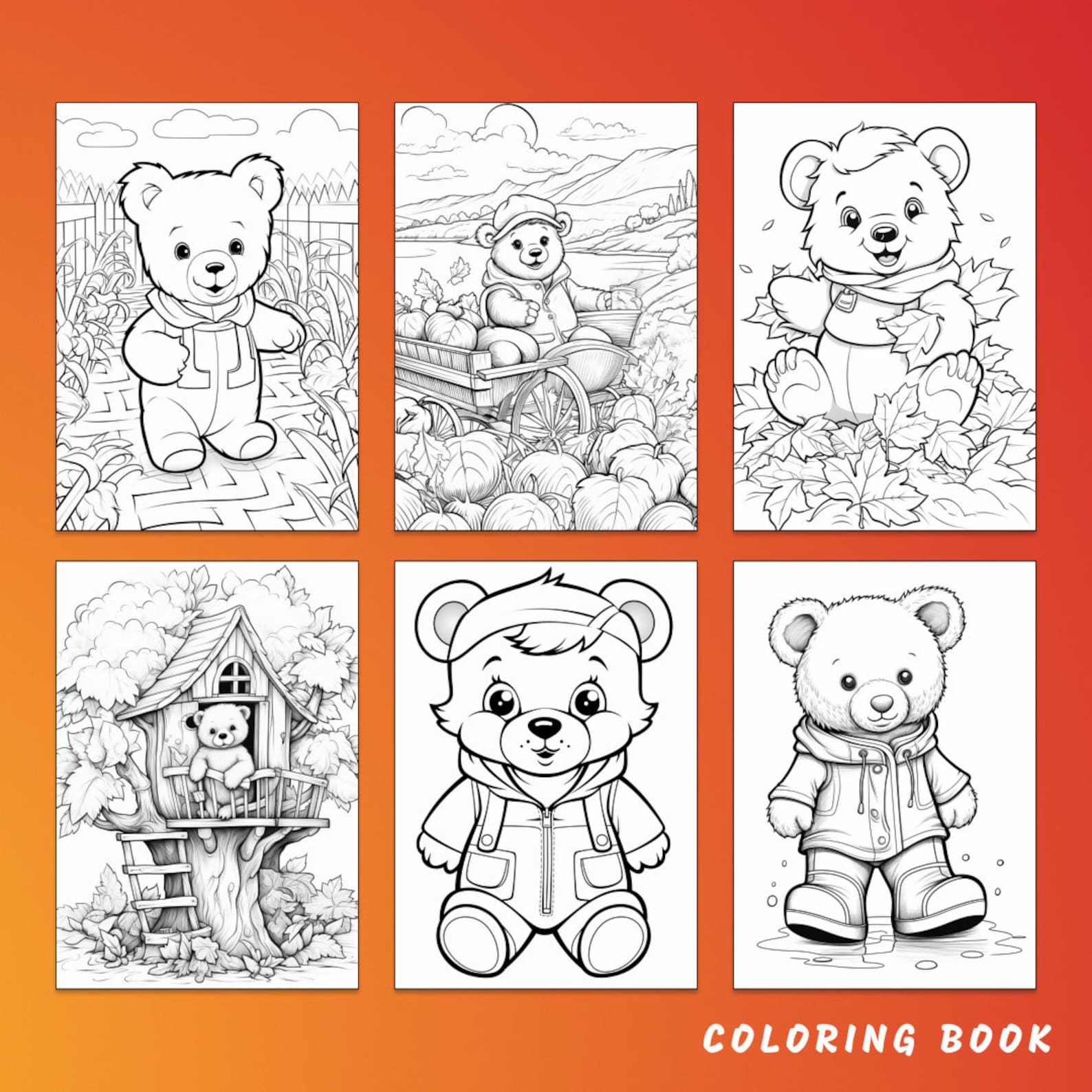 25 Autumn Bear Coloring Page, Cute Bear Coloring Book, Coloring Book ...