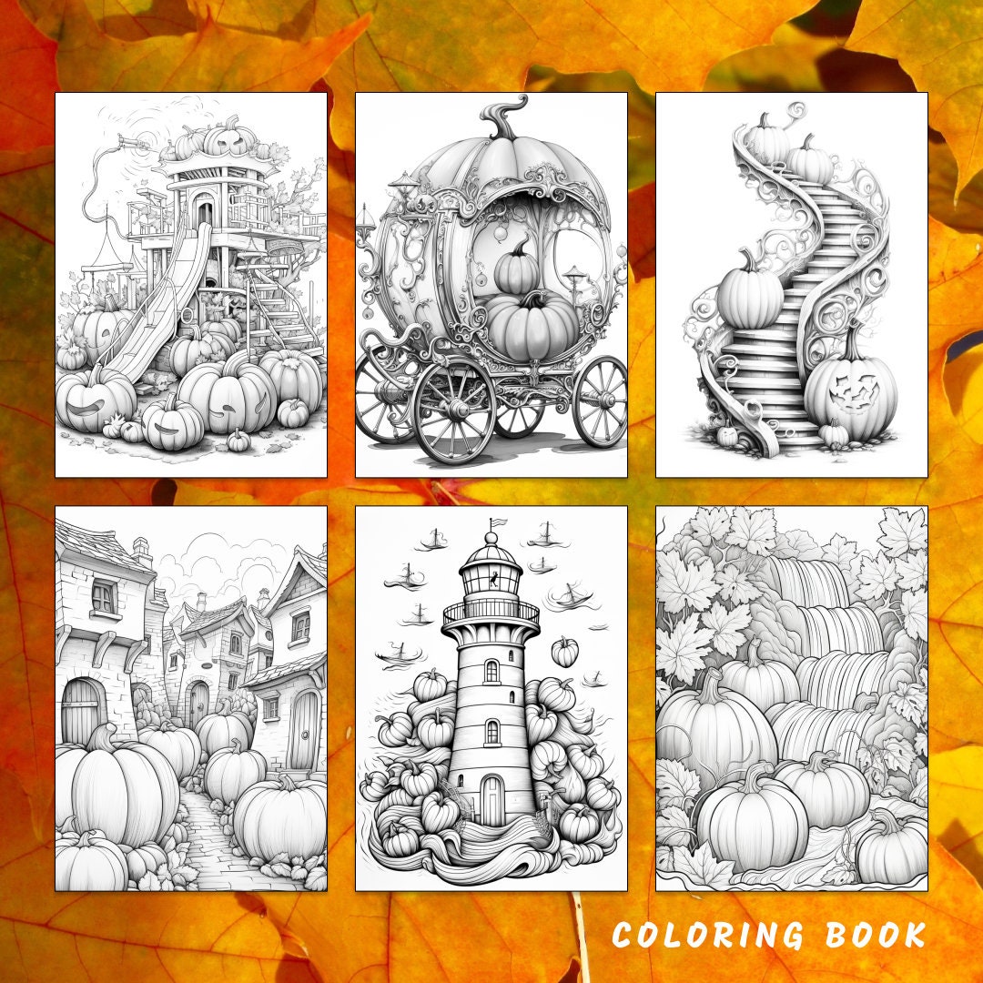 33 Autumn Pumpkins Coloring Page Autumn Coloring Coloring - Etsy