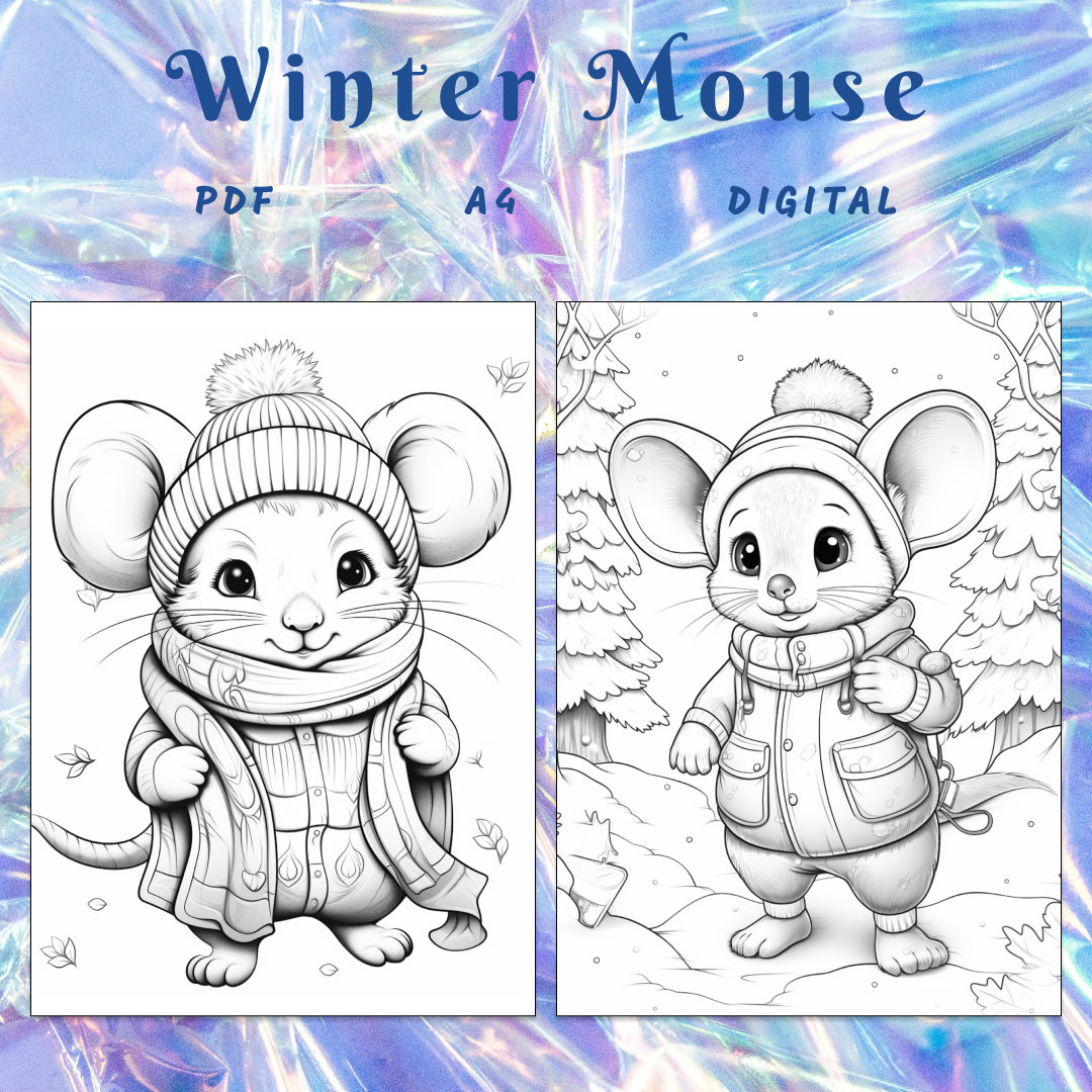 29 Winter Mouse Coloring Page, Cute Mouse Coloring Book, Adults Kids ...