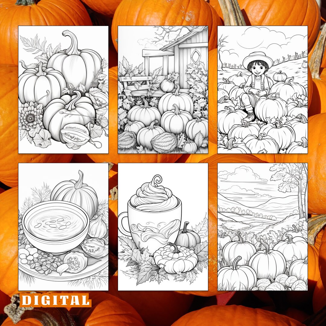 34 Autumn Pumpkins Coloring Page Autumn Coloring Coloring - Etsy